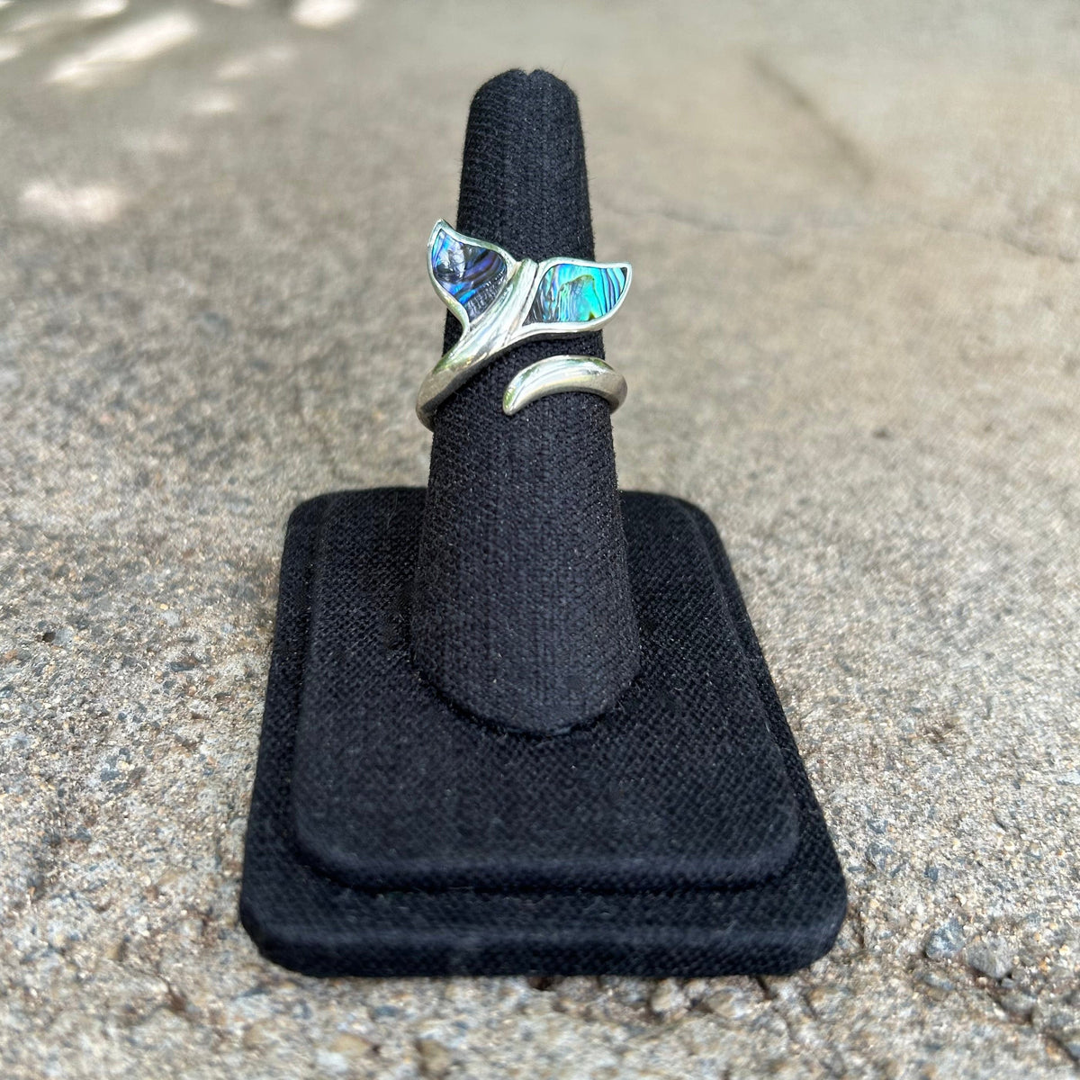 Whale Tail Swirl Adjustable Ring with Abalone Inlay
