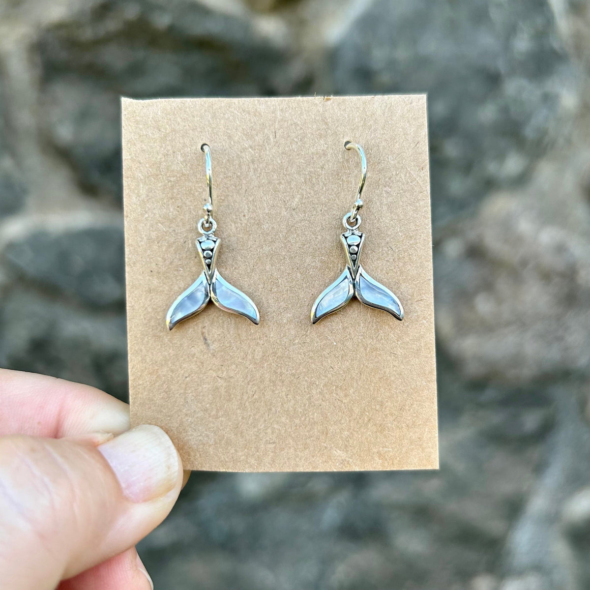 Slim Whale Tail Earrings with Inlay