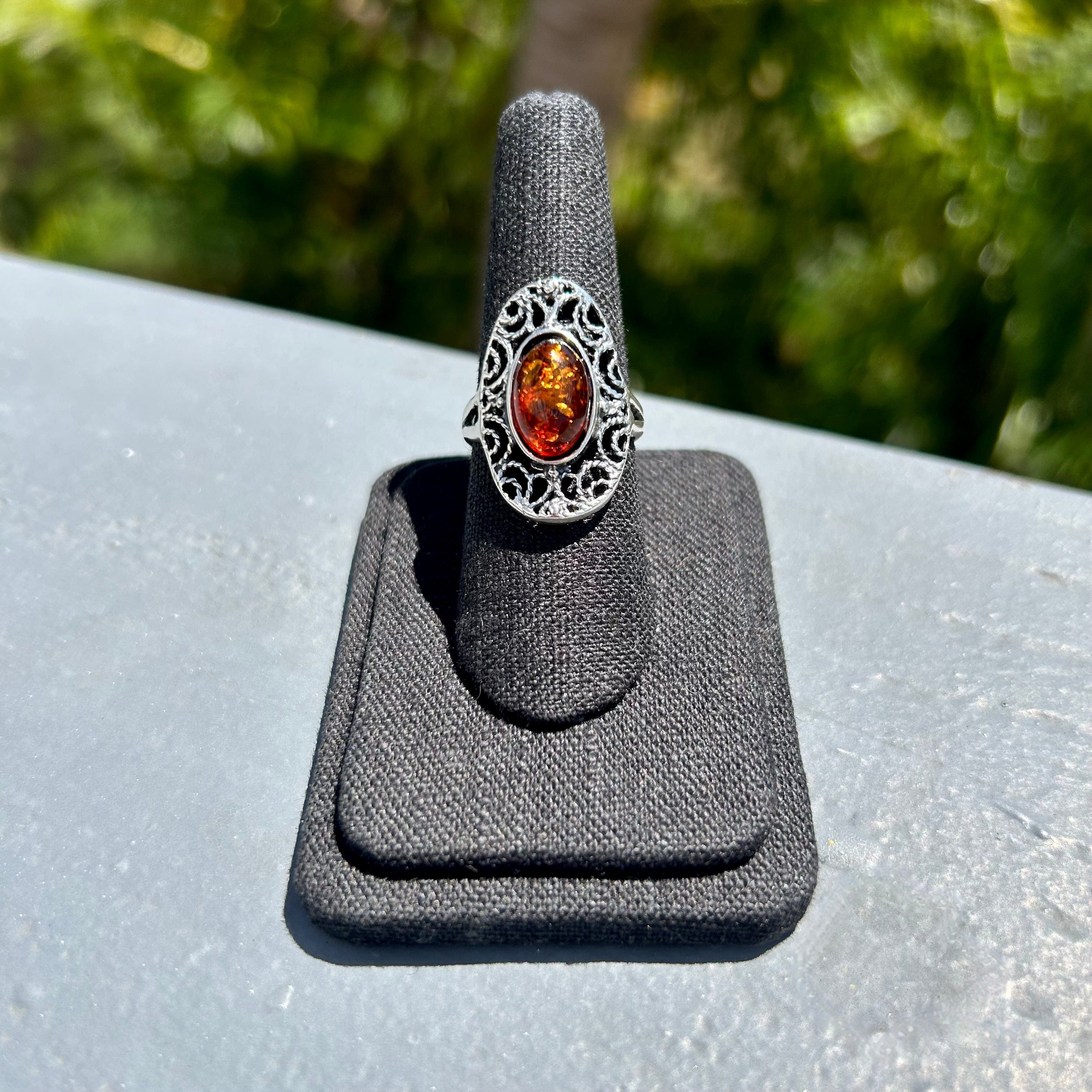 Baltic Amber Ring Sterling Silver Flourish | Whaler's Locker