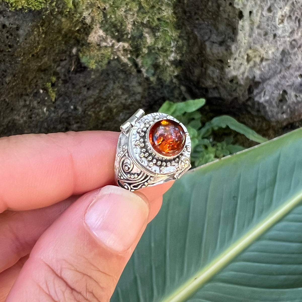 Baltic Amber Silver Poison Ring | Whaler's Locker