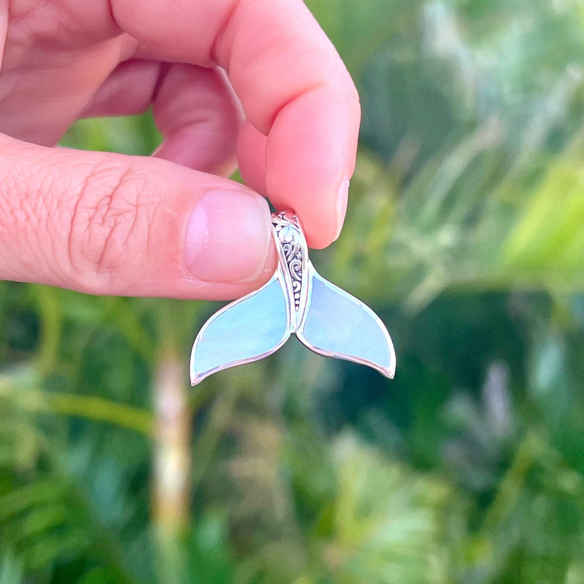 Whale Tail Pendant with Inlay and Filagree Accent