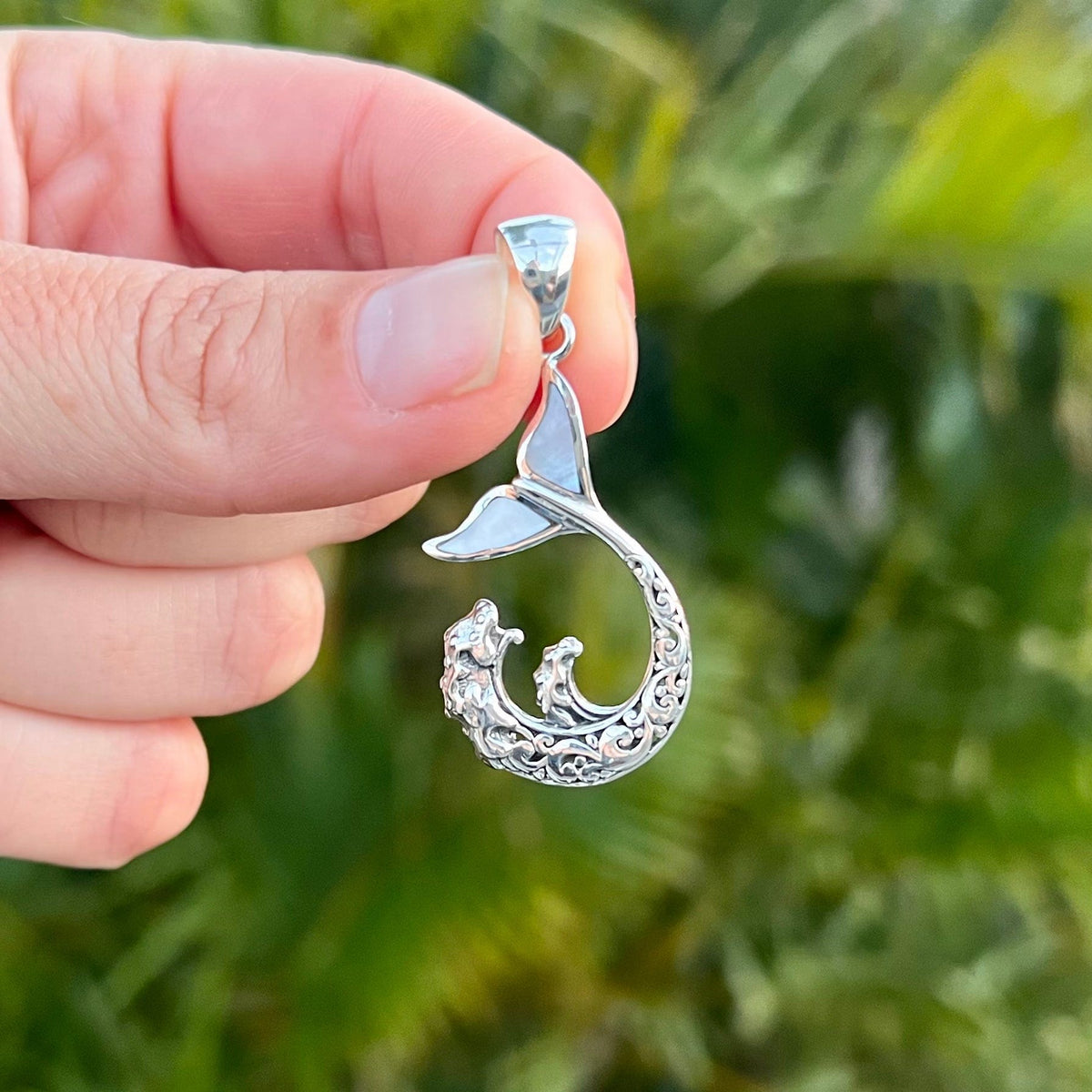 Whale Tail Wave Pendant with Inlay