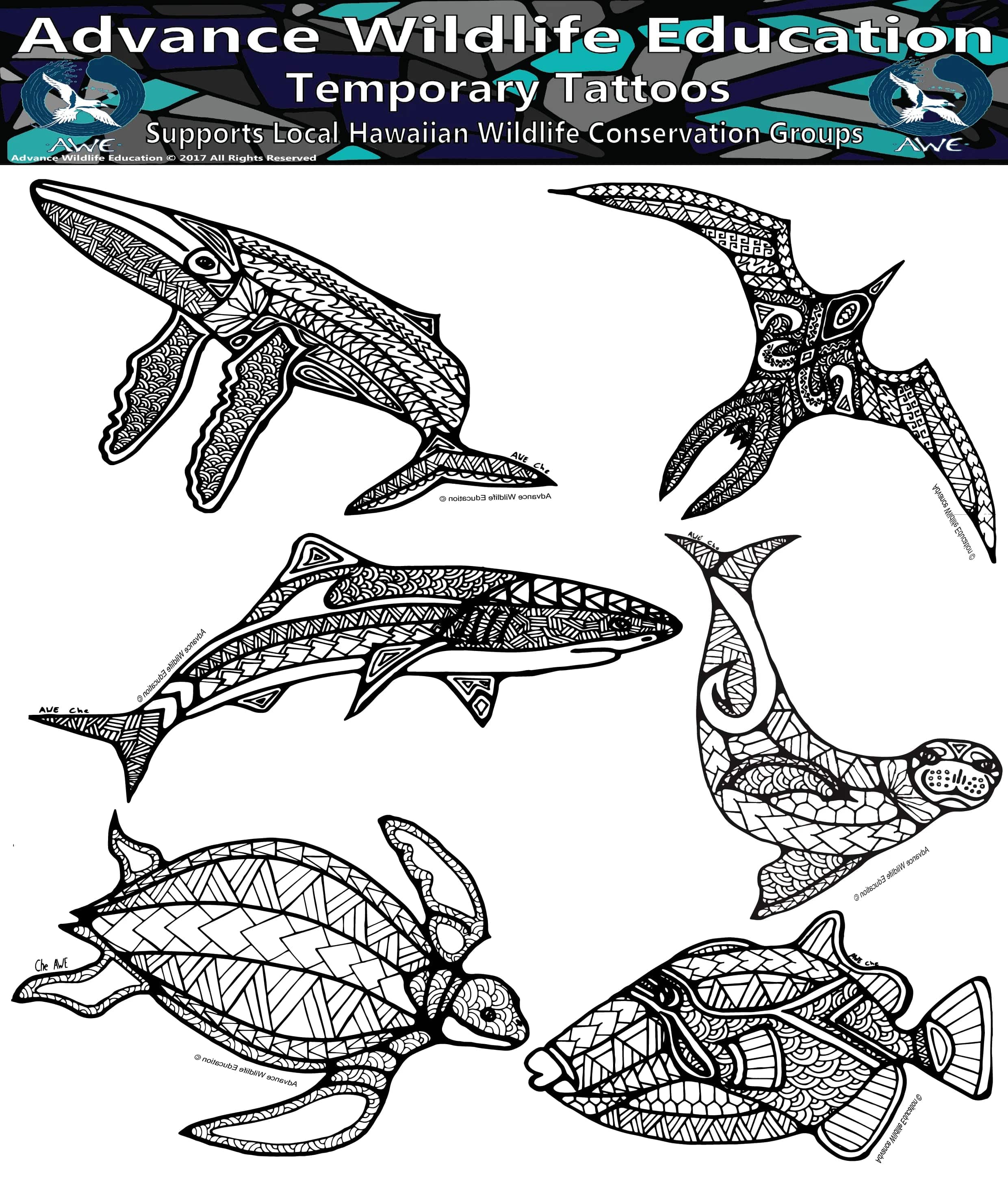 Large Hawaiian Temporary Tattoos | Whaler's Locker